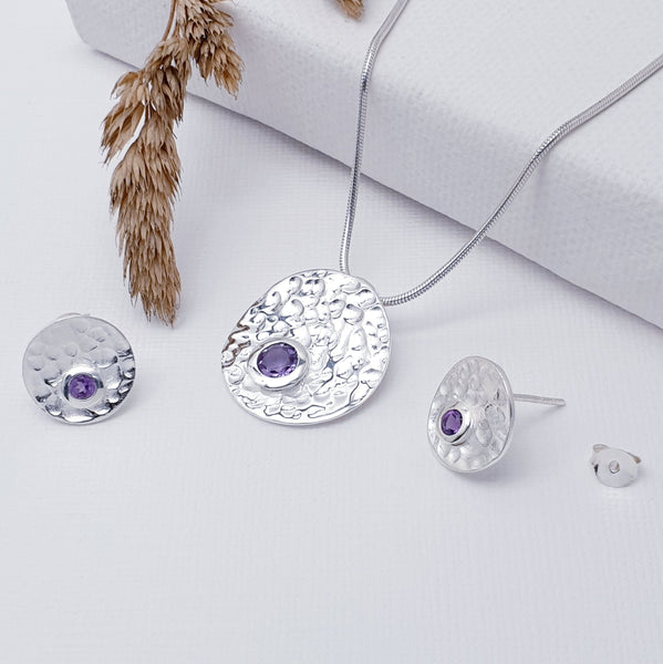 Amethyst Sterling Silver Hammered Disk Pendant – Silver Scene