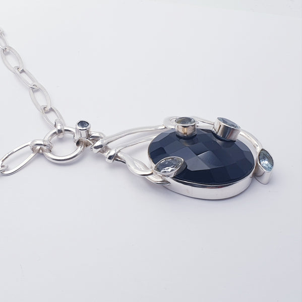 One-Off Onyx and Aquamarine Sterling Silver Nyx Necklace 18"-19 ...